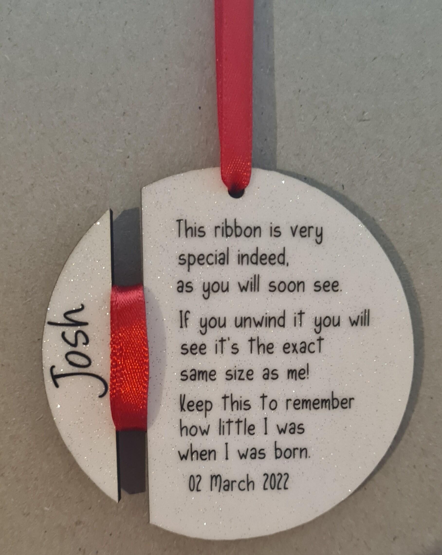 Personalised Height Memory Bauble - Keepsake Gift - Ribbon Measurement ...