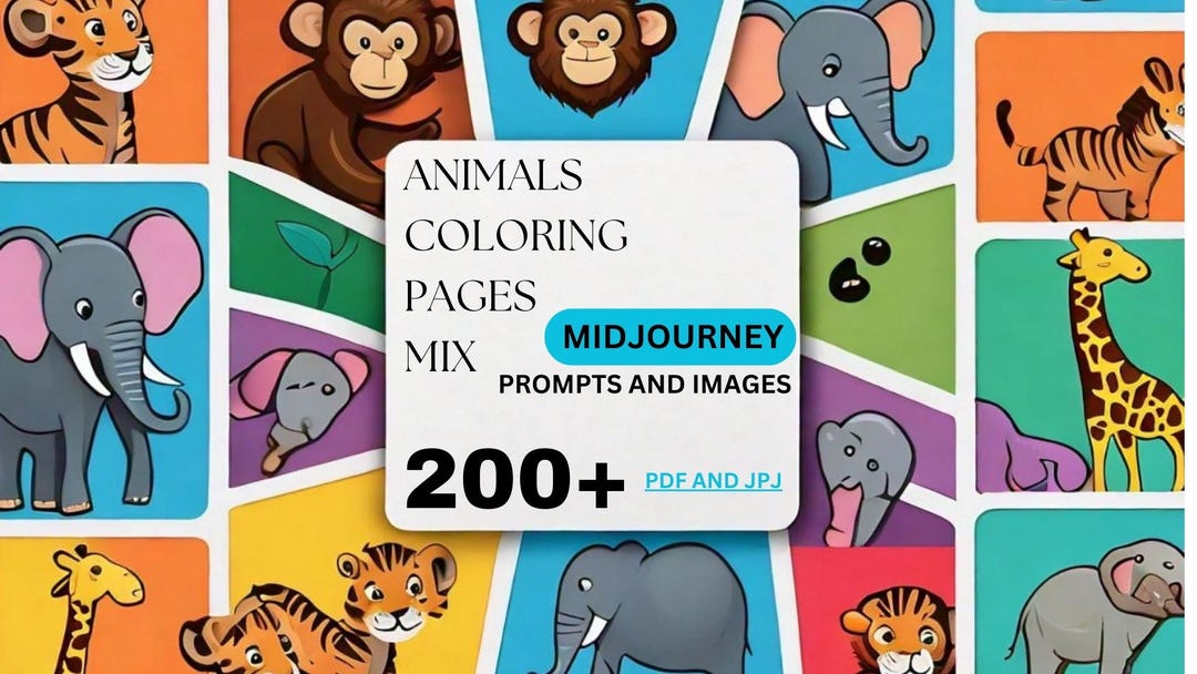 Printable Animal Coloring Book Kids200 Pages of Learning & Fun. Prompts ...