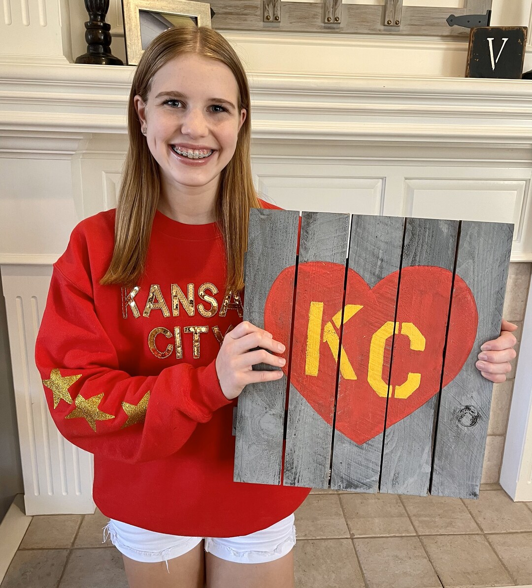 Vintage KC Heart Sign Red Heart Gold KC for Kansas City Chiefs ...