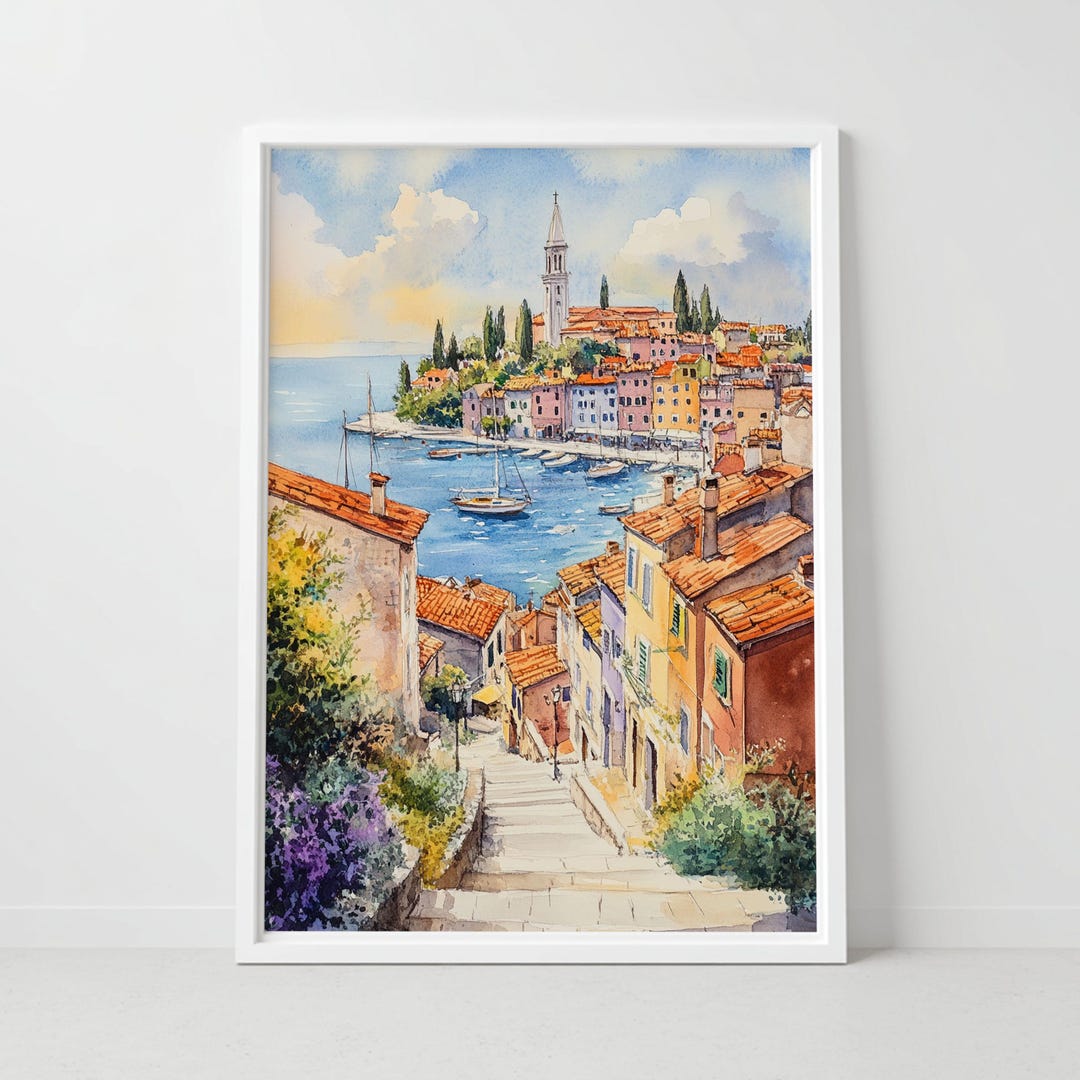 Rovinj Croatia Print: Coastal Town Watercolor Art - Europe Wall Decor ...