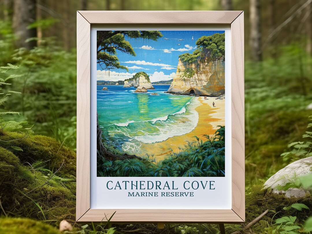 Cathedral Cove Marine Reserve Travel Poster Immerse Yourself in ...