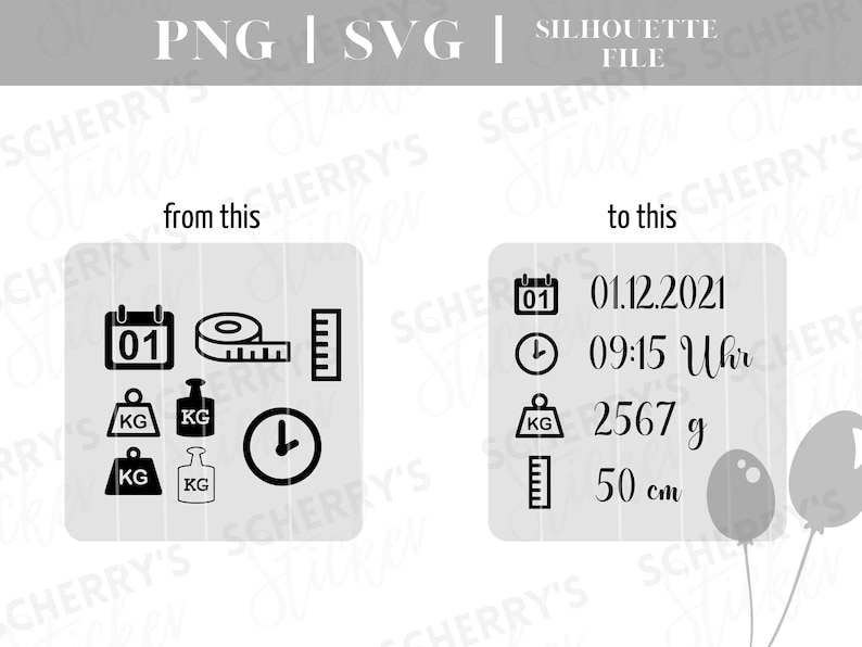 Geburtsdaten Icons Plotterdatei Kalender Uhrzeit Gewicht - Etsy.de