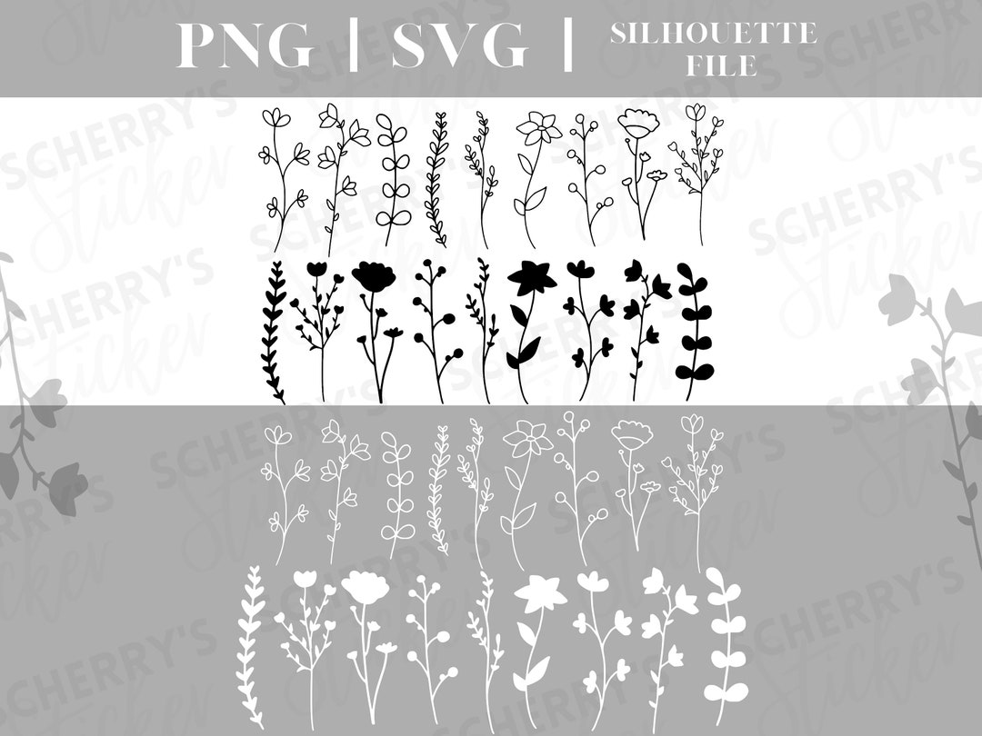 Wildblume Plotterdatei | PNG SVG SILHOUETTE Cricut | Pflanzen Blume Blätter | Datei Bundle - Etsy.de
