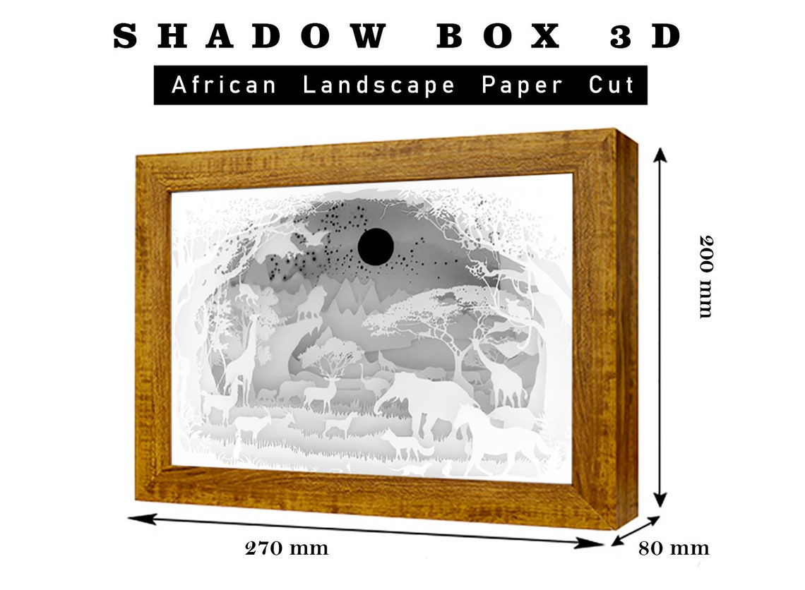 African Landscape Paper Cut Light Box, 3D Papercut Light Box, Shadow ...