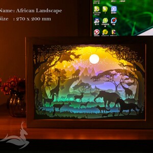 African Landscape Paper Cut Light Box, 3D Papercut Light Box, Shadow ...
