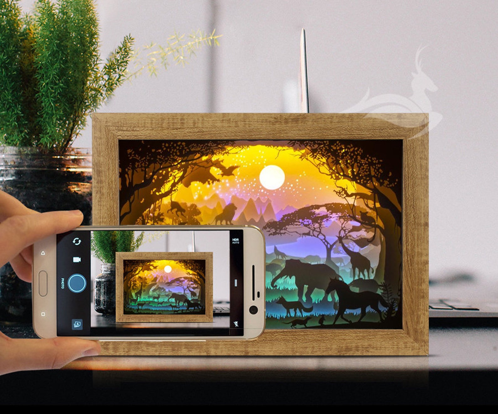 African Landscape Paper Cut Light Box, 3D Papercut Light Box, Shadow ...