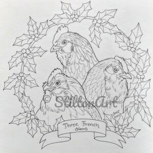 3 french hens coloring pages