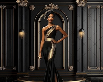 Elegant Black & Gold Digital Photography Backdrop Marble Stone ...