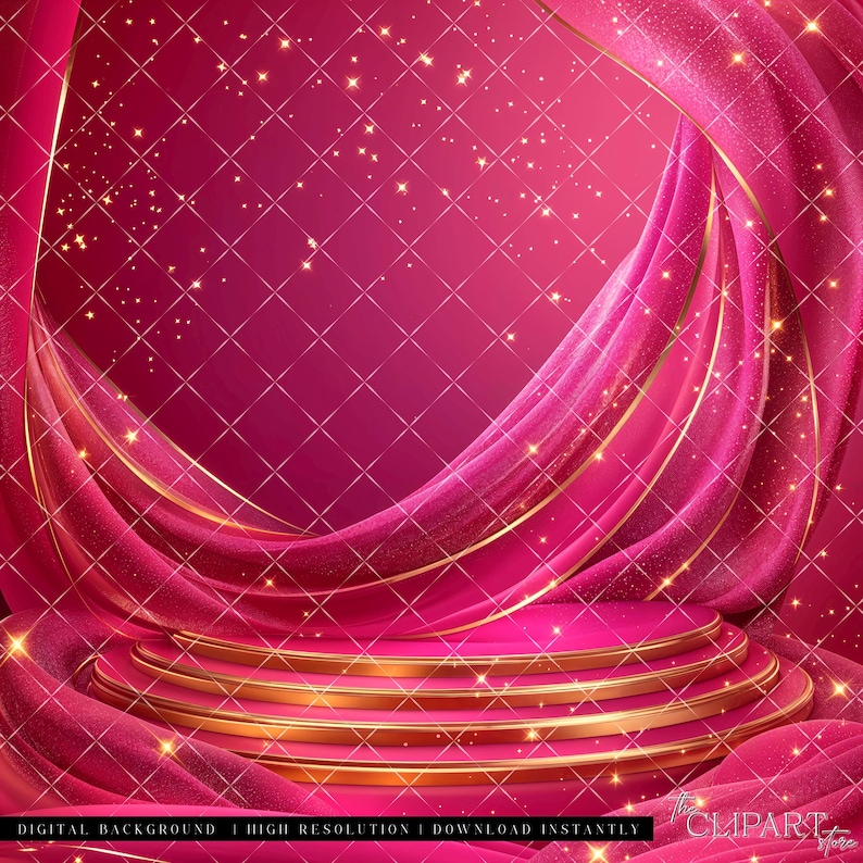 Stage Elegant Pink & Gold Glitter Digital Photography Backdrop Digital ...