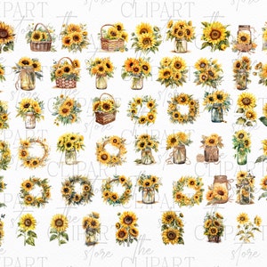 Watercolor Sunflowers Clipart Fall Sunflower Floral Bouquets PNG ...