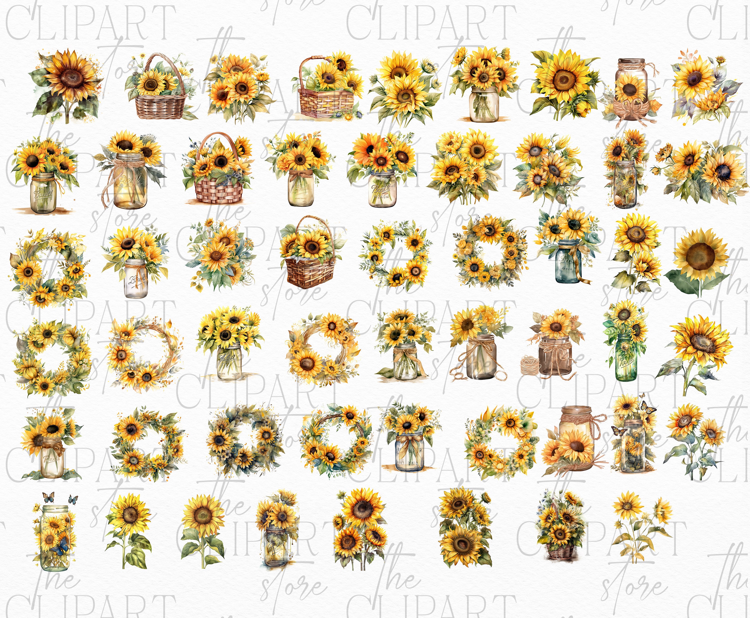 Watercolor Sunflowers Clipart Fall Sunflower Floral Bouquets PNG ...