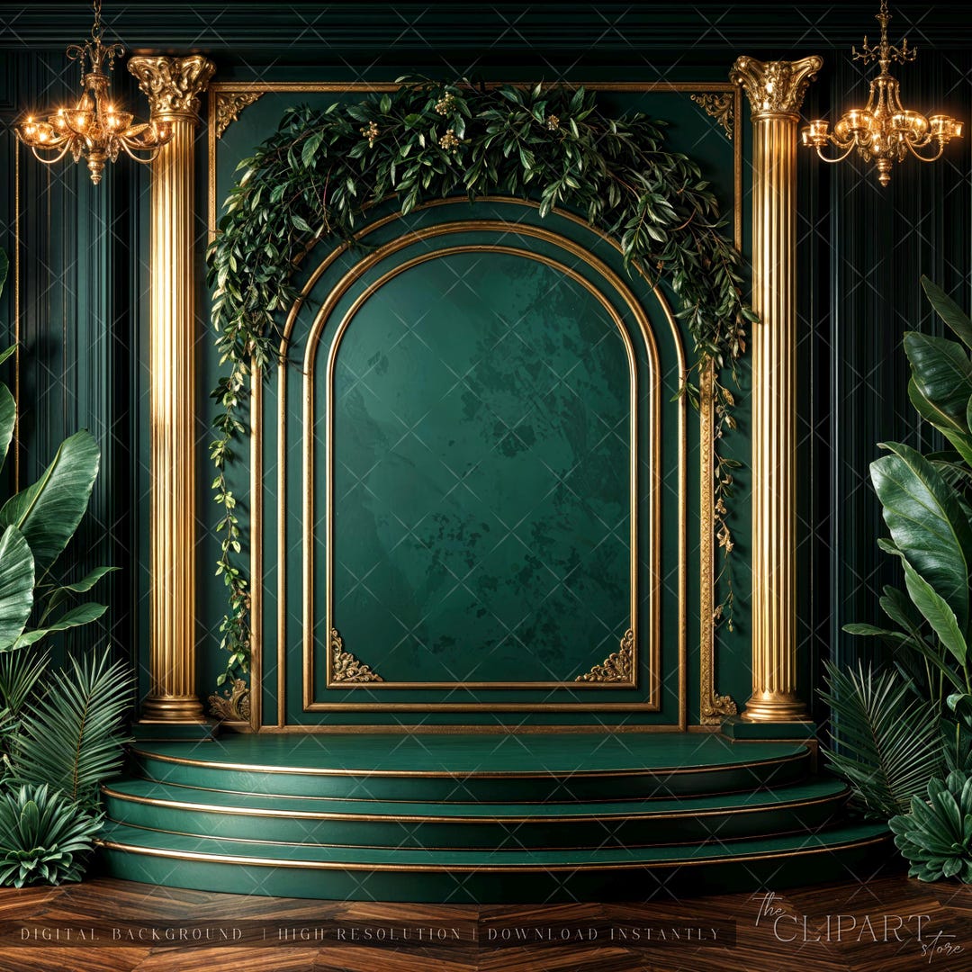Stage Elegant Emerald Green & Gold Ornament Digital Photography ...