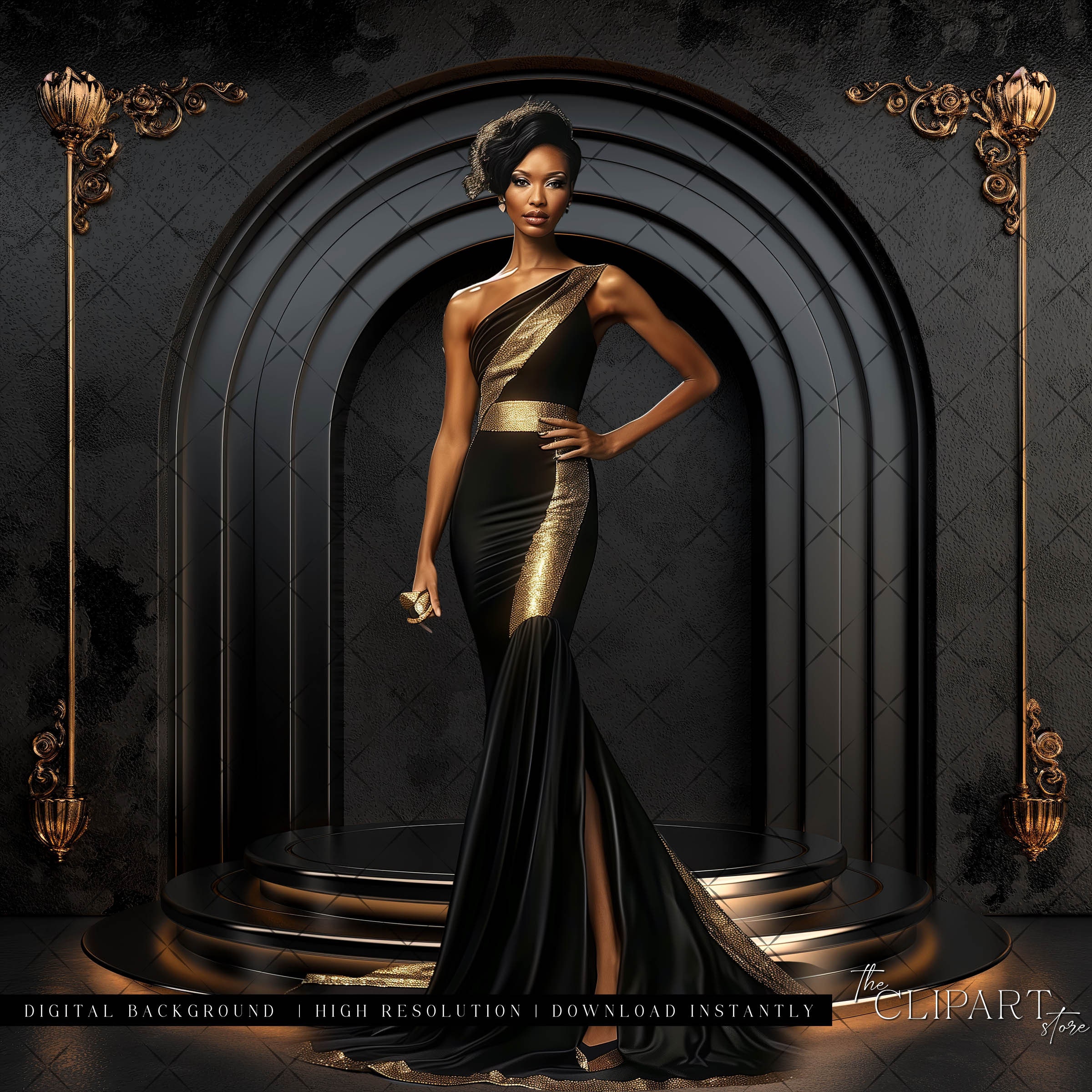 Elegant Black & Gold Digital Photography Backdrop Marble Stone ...