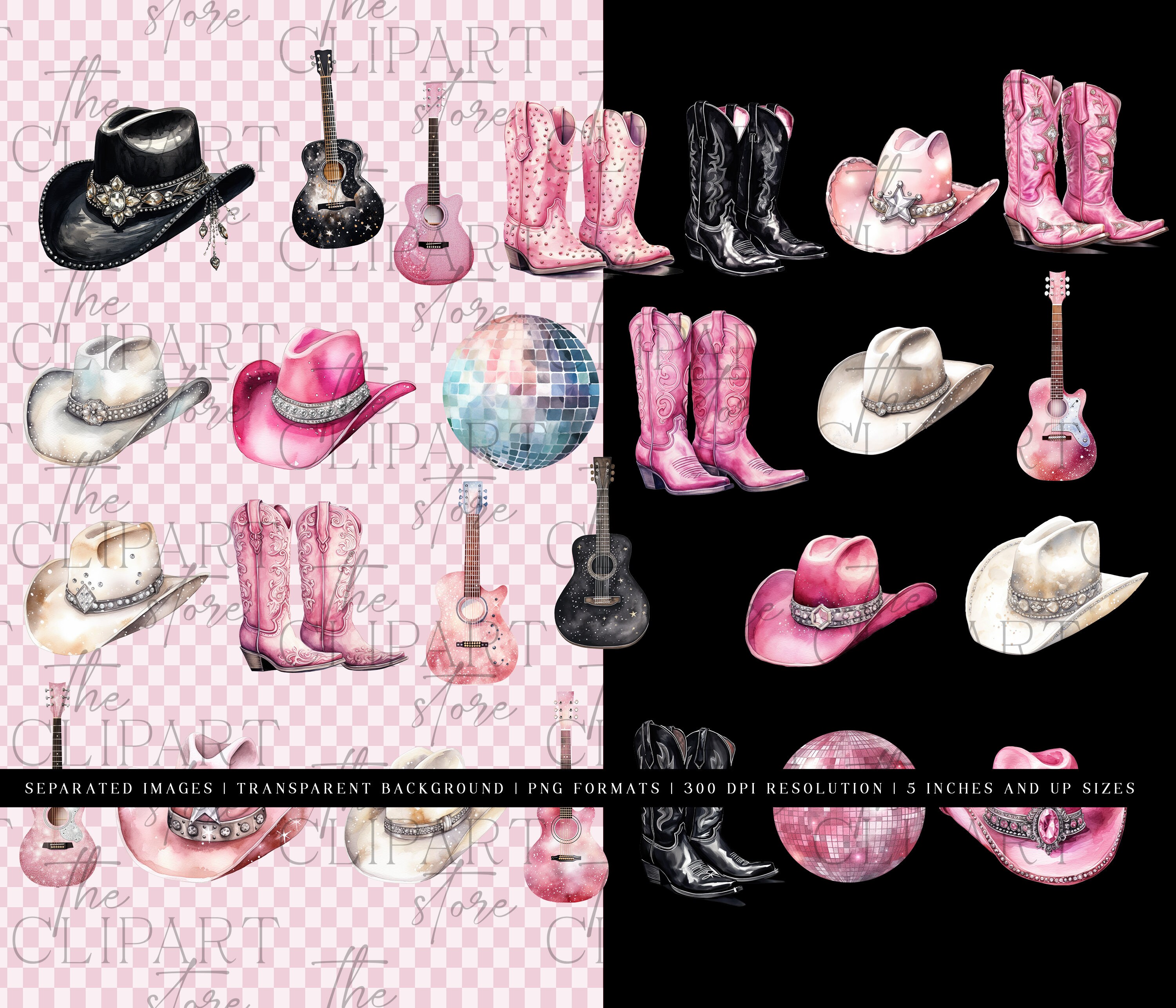 Coastal Cowgirl Clipart Bundle Watercolor Cowgirl Boots Disco Cowgirl ...
