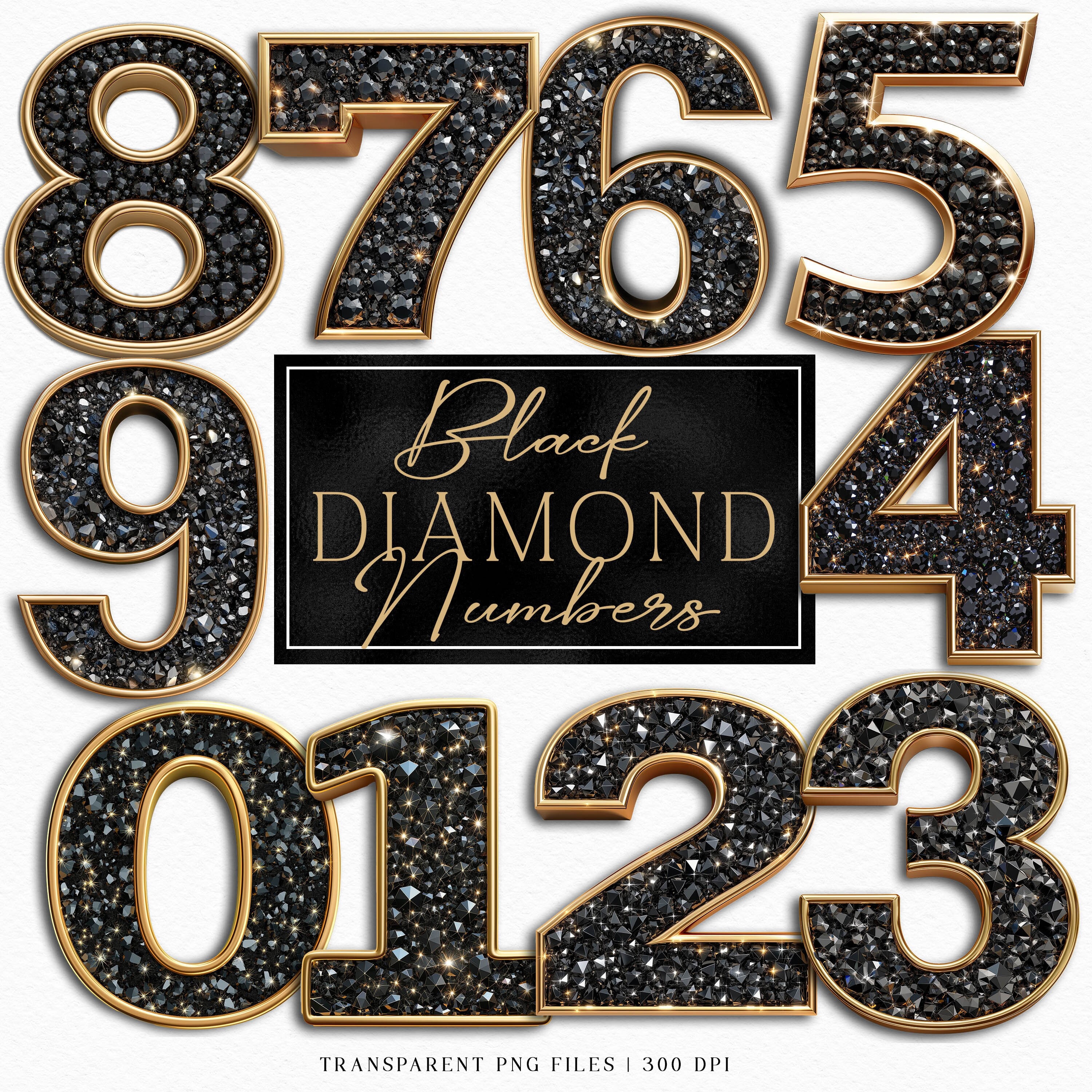 Black Diamond Number Clipart PNG Digital Clip Art Black Diamond Letters ...