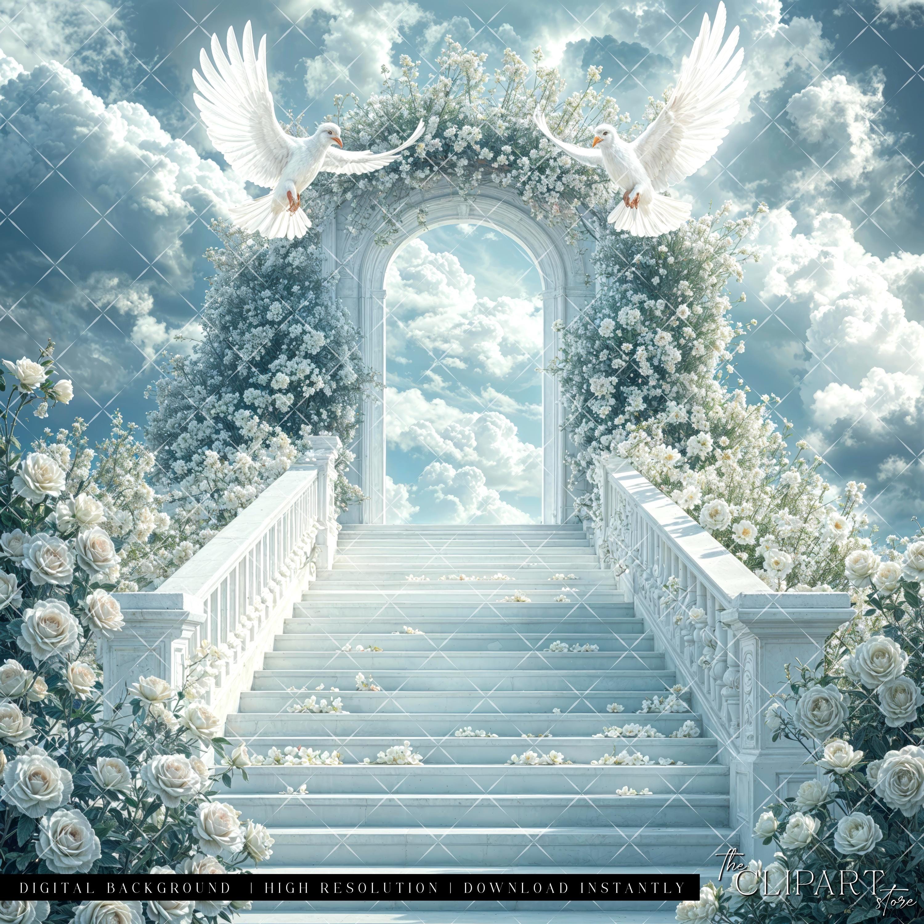 Floral Heaven Blue Background in Loving Memory Memorial Background ...