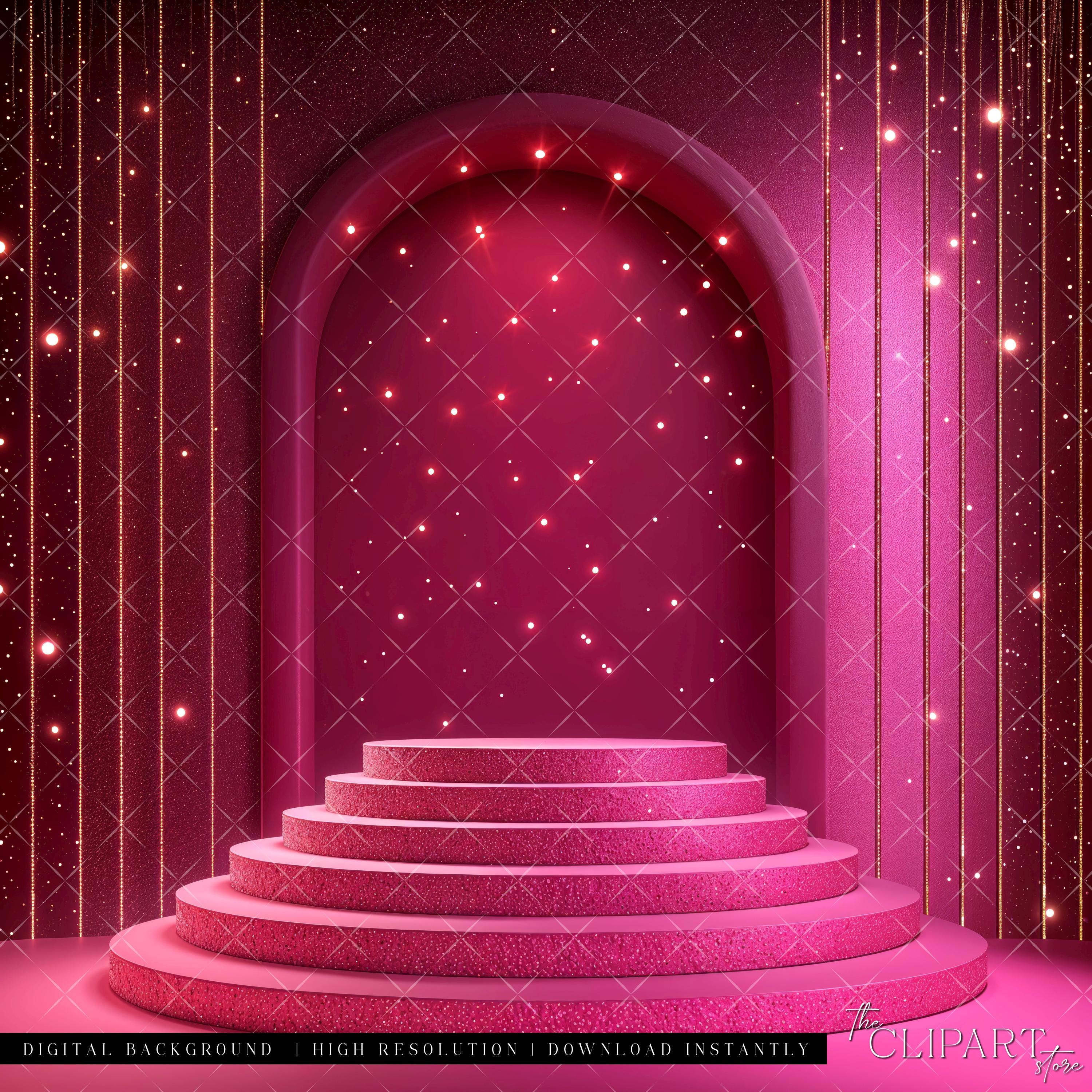 Stage Elegant Pink & Gold Glitter Digital Photography Backdrop Digital ...