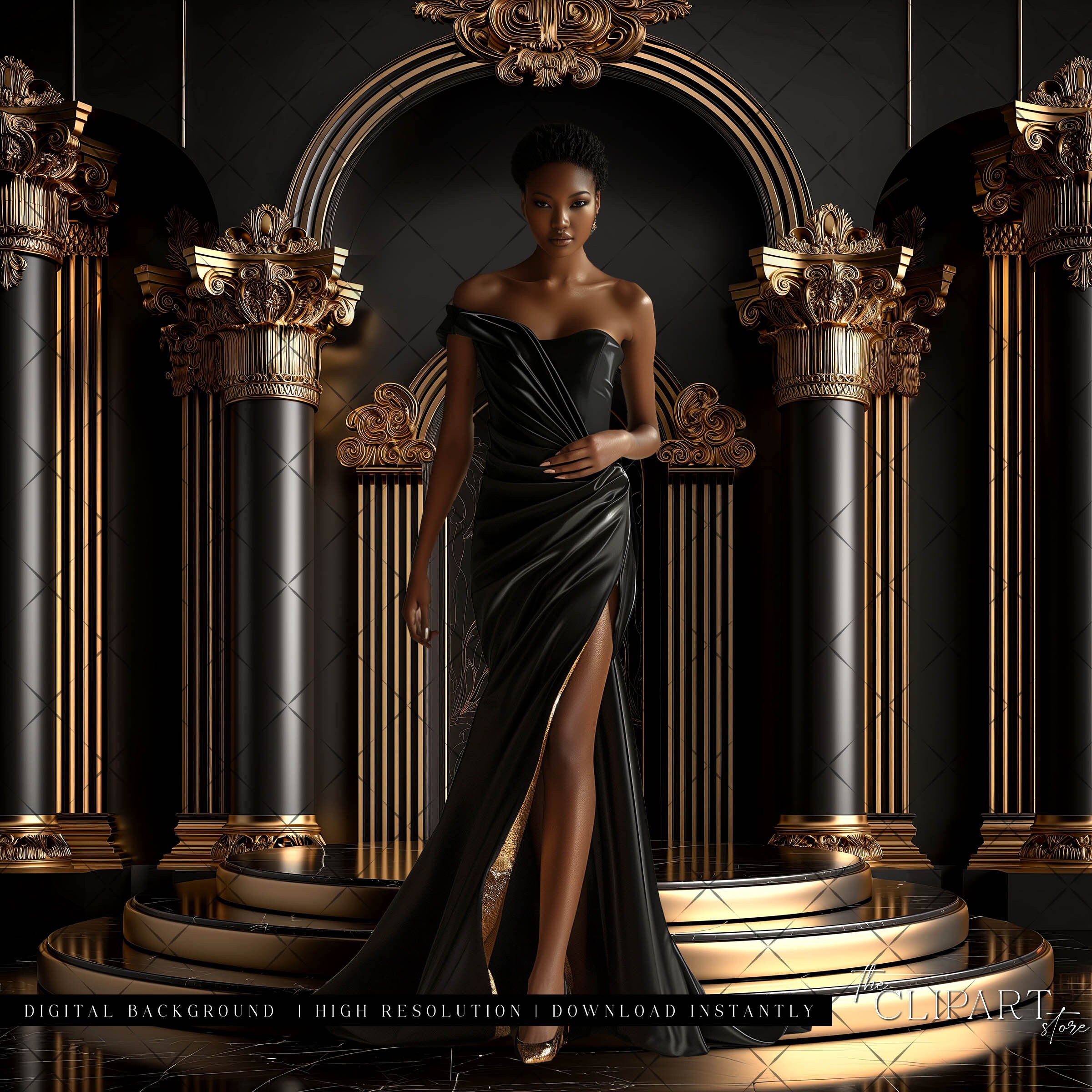 Elegant Black & Gold Digital Photography Backdrop Marble Stone ...