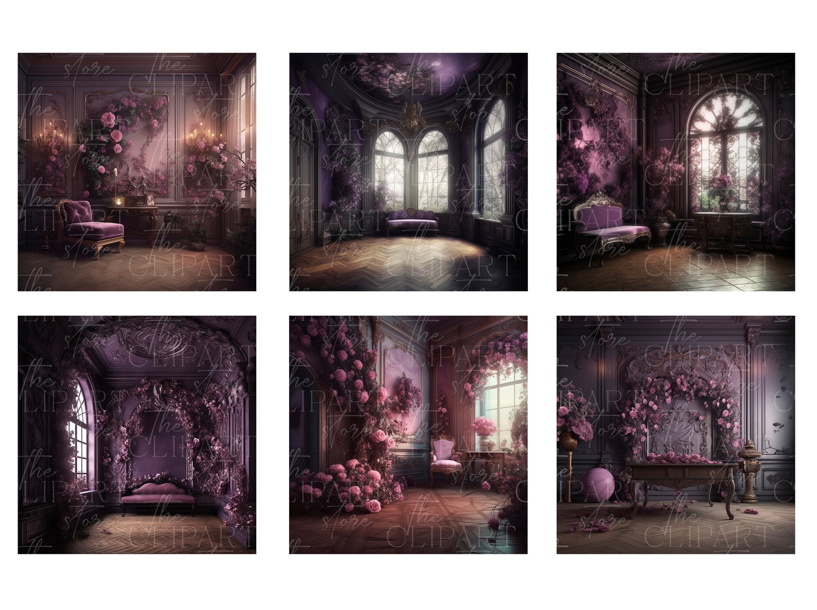 20 Digital Backdrops, Purple Fantasy, Maternity Backdrop Overlays ...