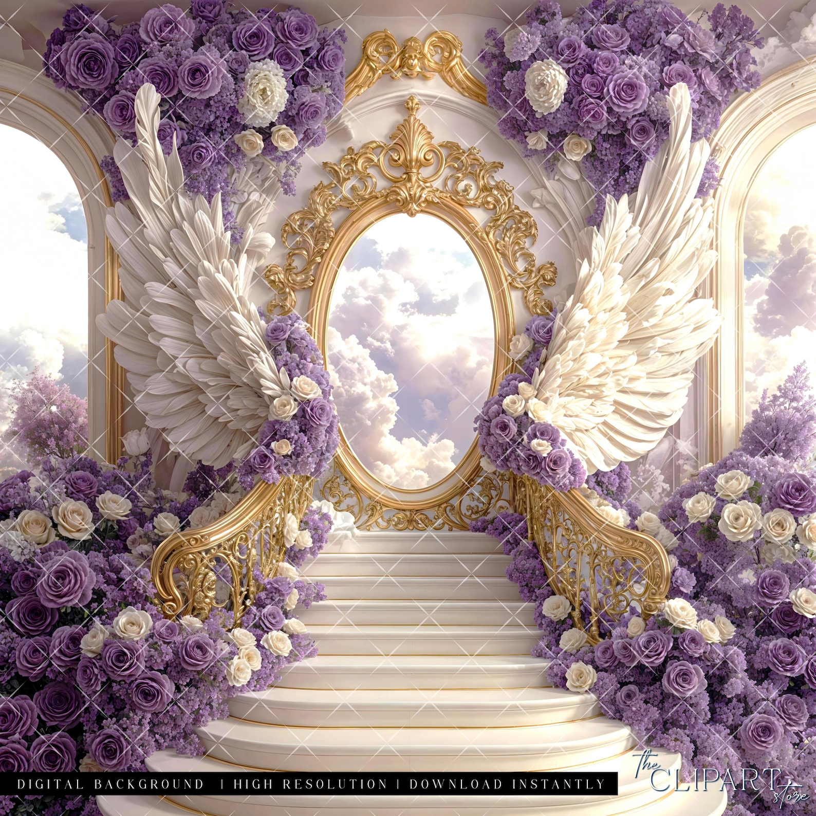 Floral Heaven Background in Loving Memory Memorial Background Stairs to ...