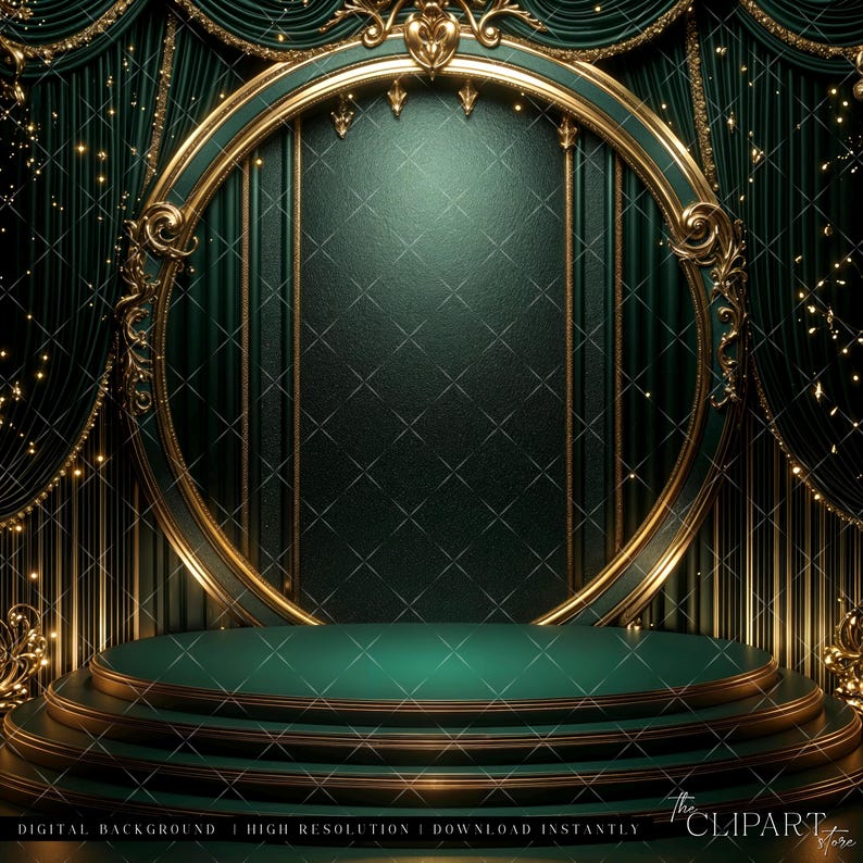 Stage Elegant Emerald Green & Gold Ornament Digital Photography ...