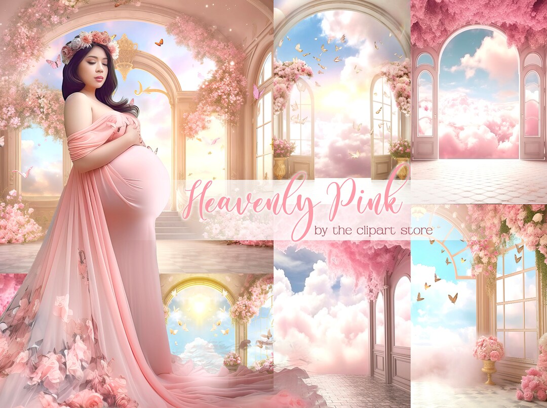 24 Digital Backdrops, Heavenly Pink, Maternity Backdrop Overlays ...