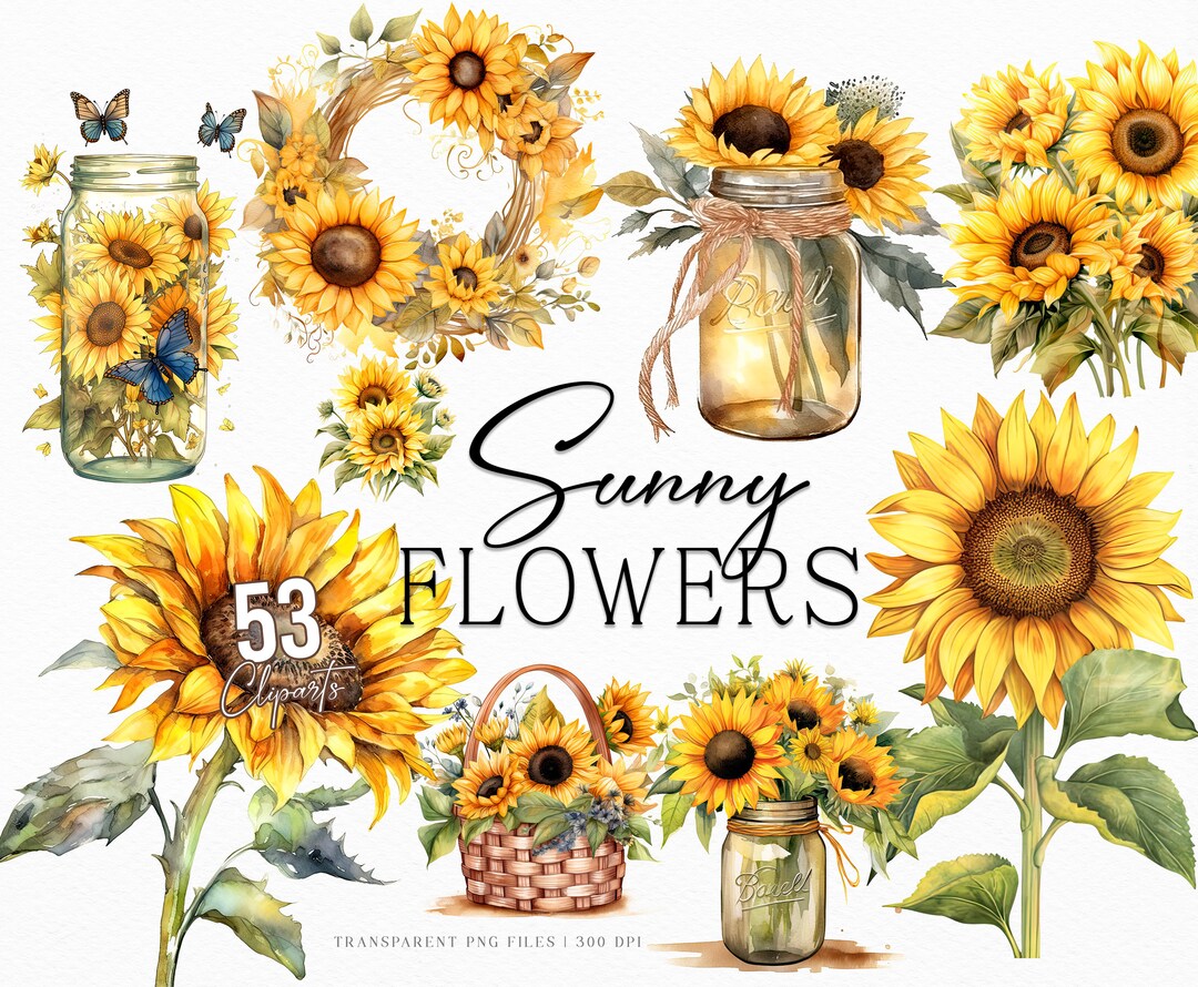 Watercolor Sunflowers Clipart Fall Sunflower Floral Bouquets PNG ...