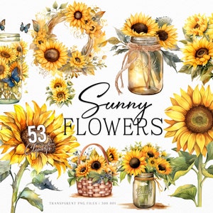 Watercolor Sunflowers Clipart Fall Sunflower Floral Bouquets PNG ...