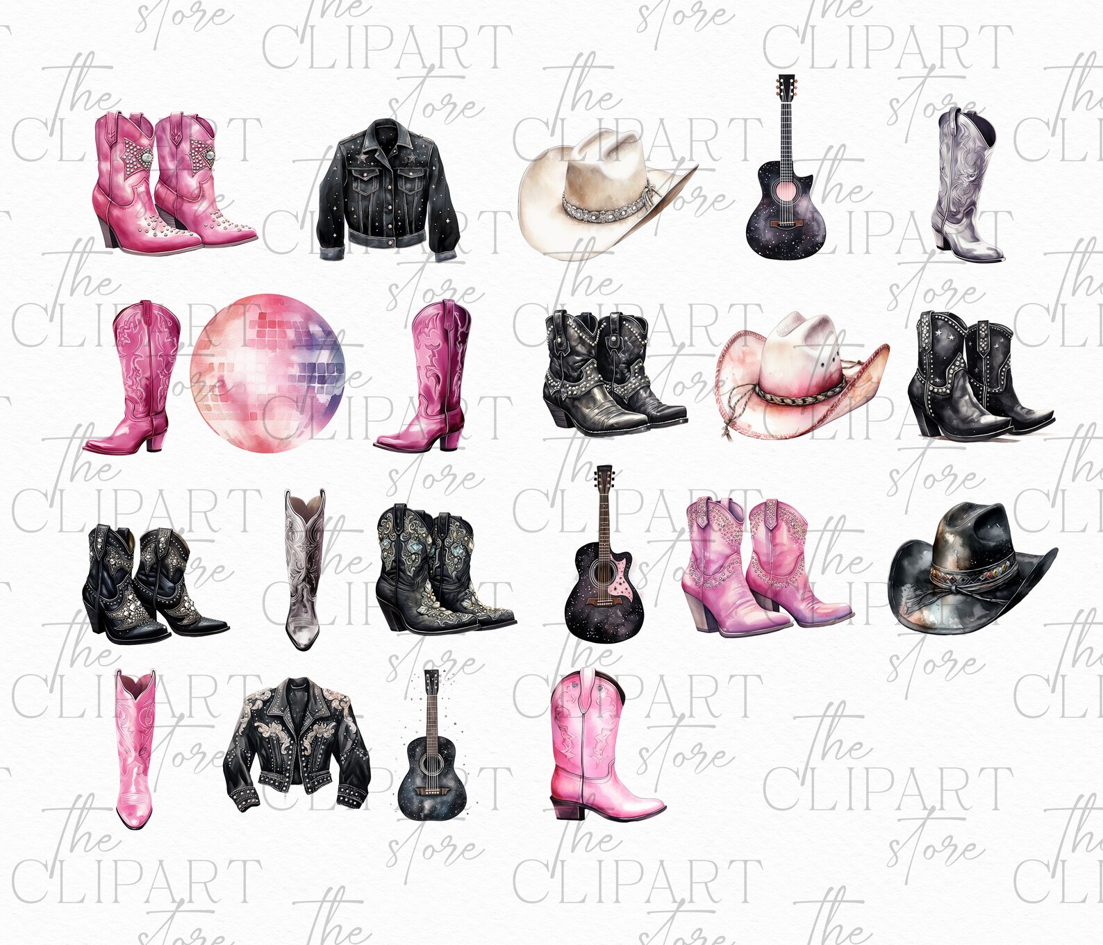 Coastal Cowgirl Clipart Bundle Watercolor Cowgirl Boots Disco Cowgirl ...