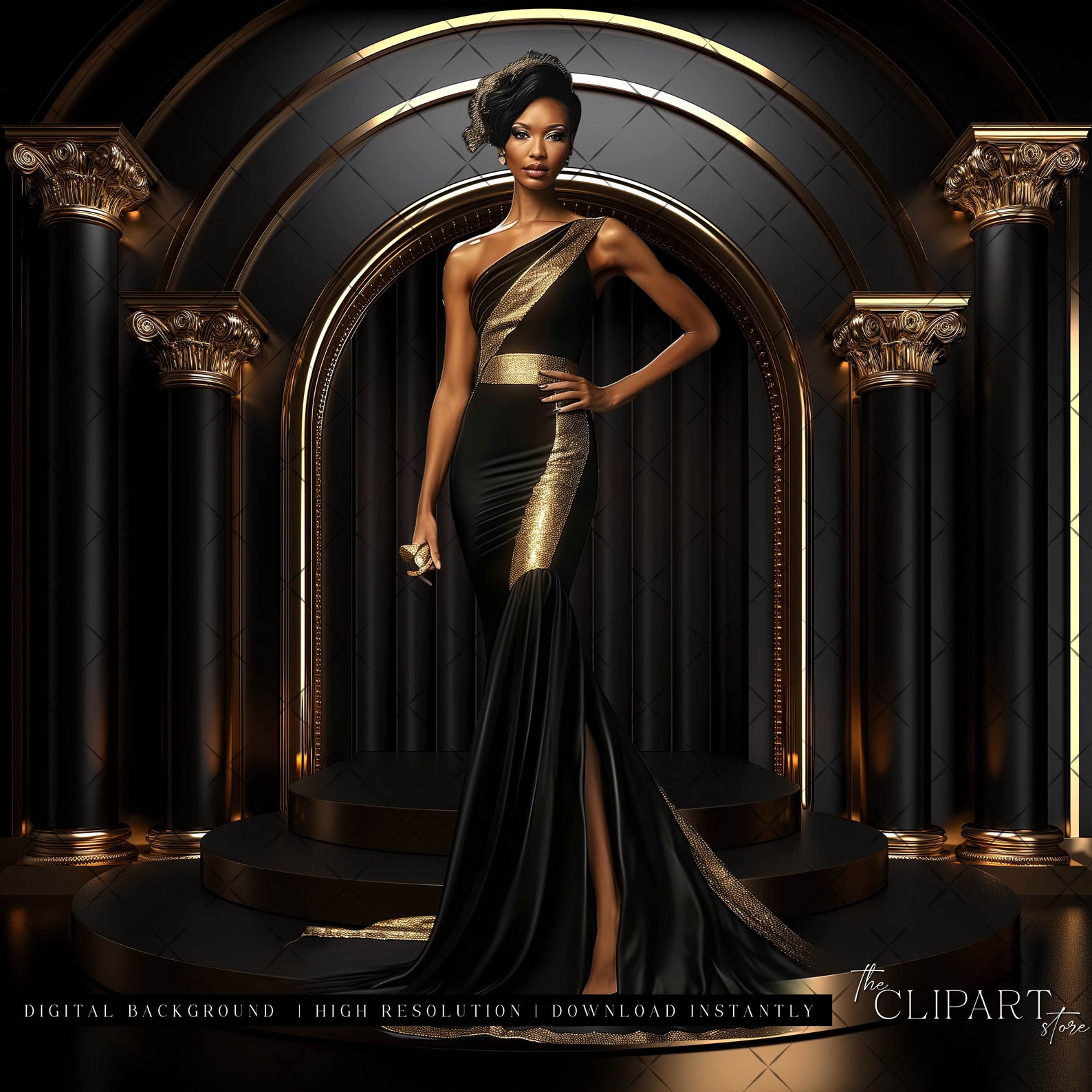 Elegant Black & Gold Digital Photography Backdrop Marble Stone ...