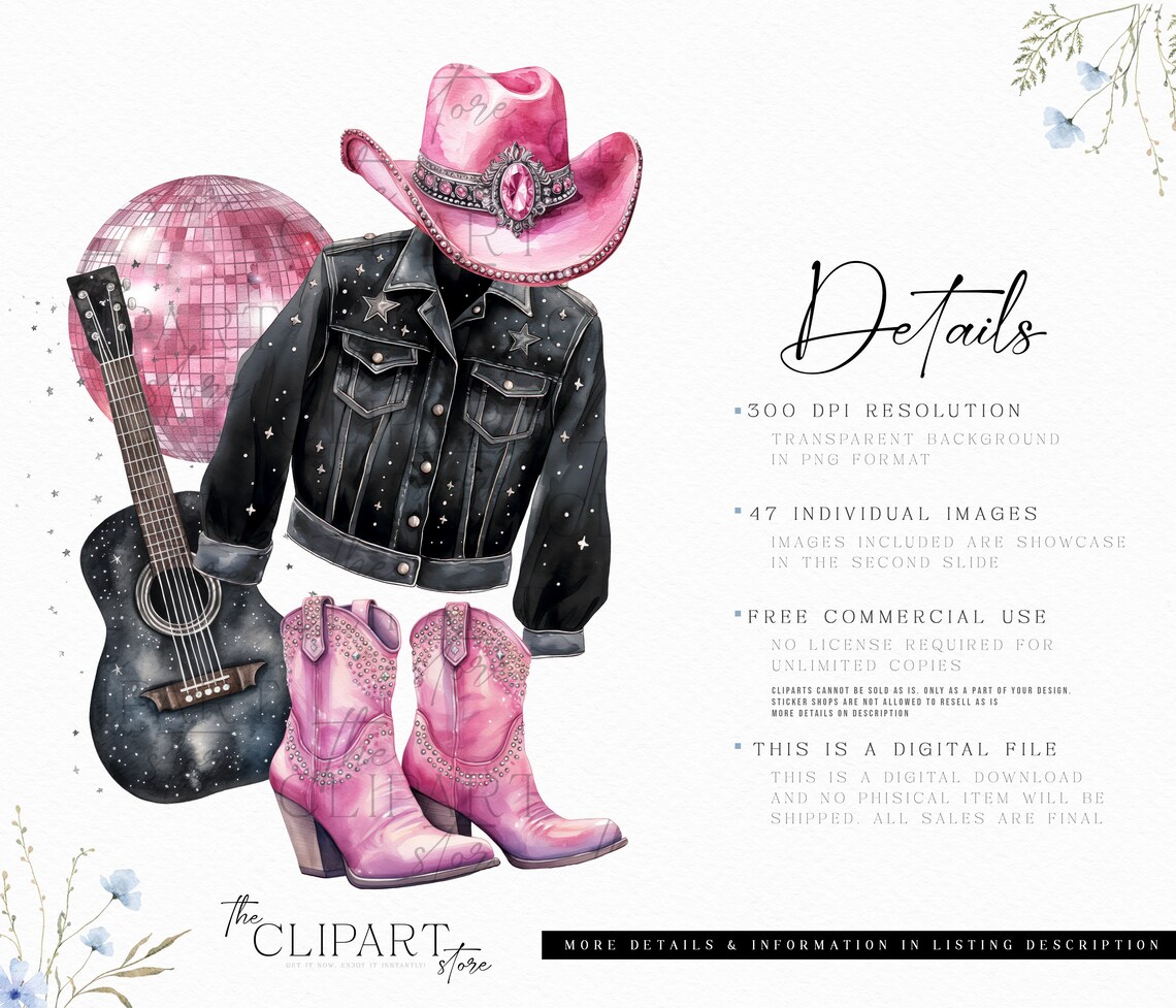 Coastal Cowgirl Clipart Bundle Watercolor Cowgirl Boots Disco Cowgirl ...