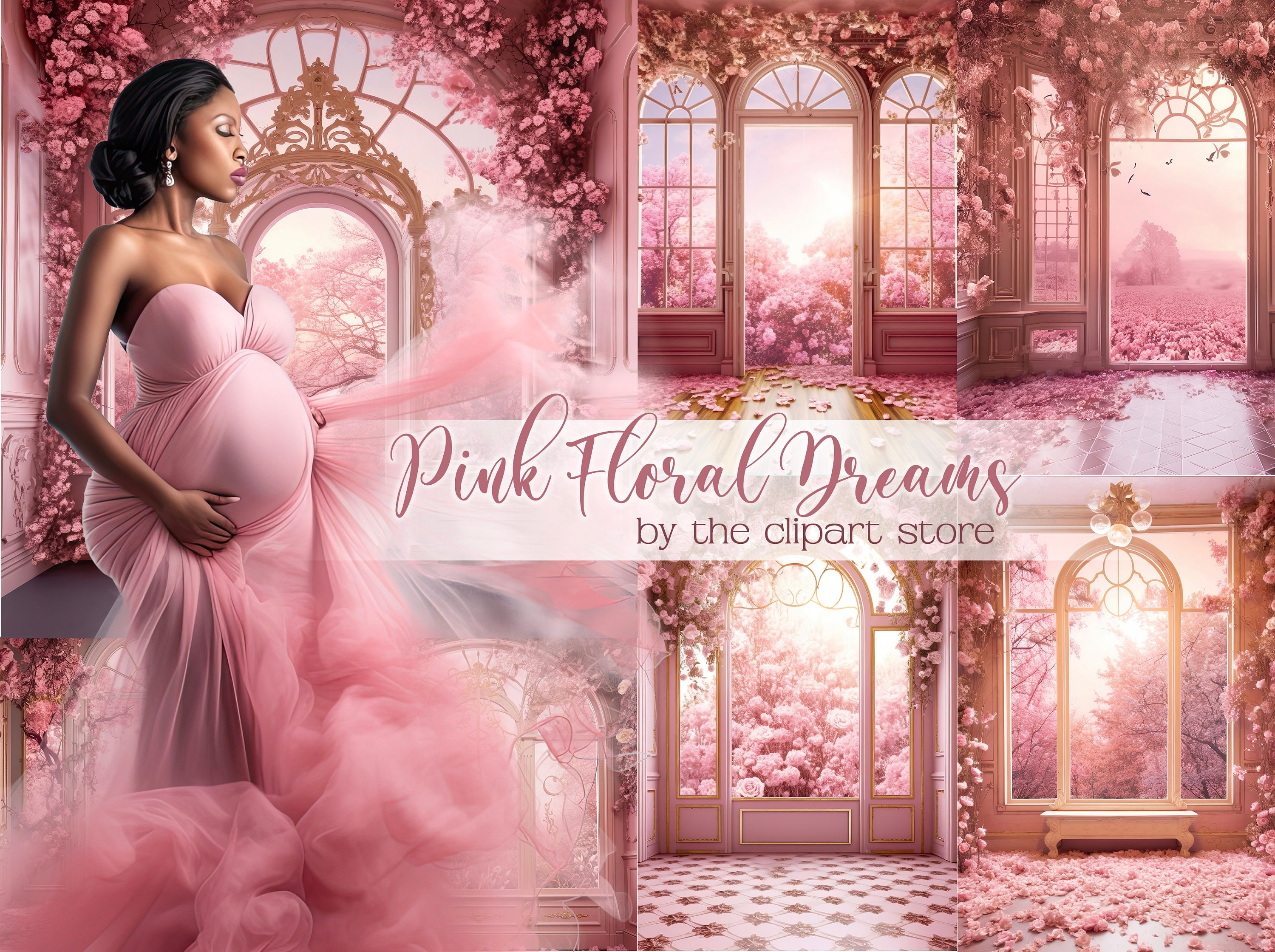 18 Digital Backdrops, Pink Floral Rooms, Maternity Backdrop Overlays ...