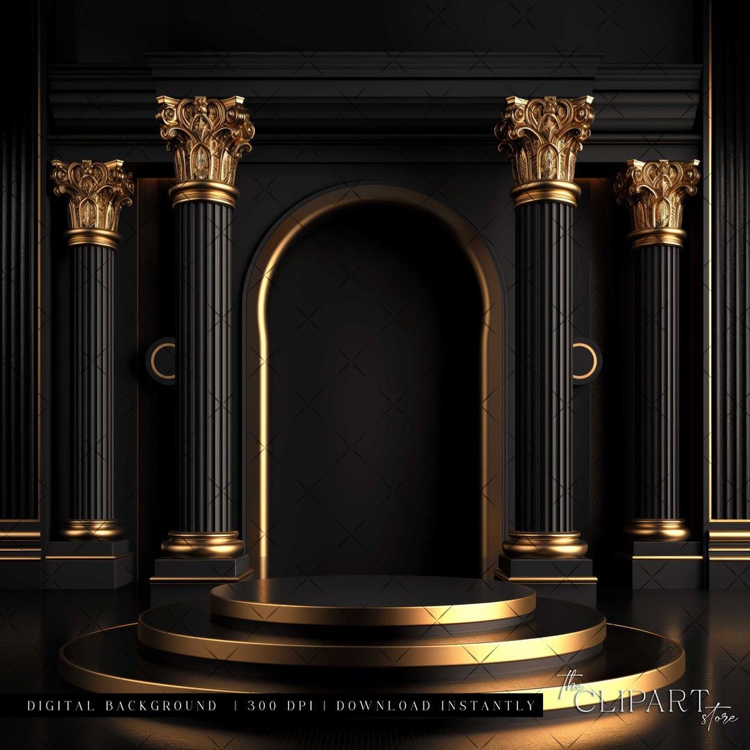 Elegant Black & Gold Digital Photography Backdrop Feathers and Pampas ...