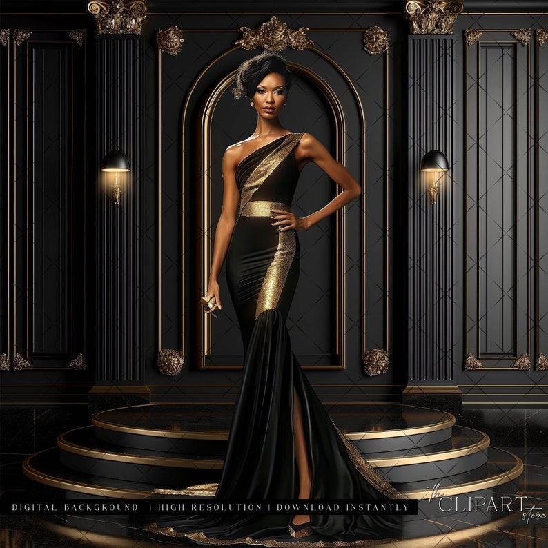 Elegant Black & Gold Digital Photography Backdrop Marble Stone ...