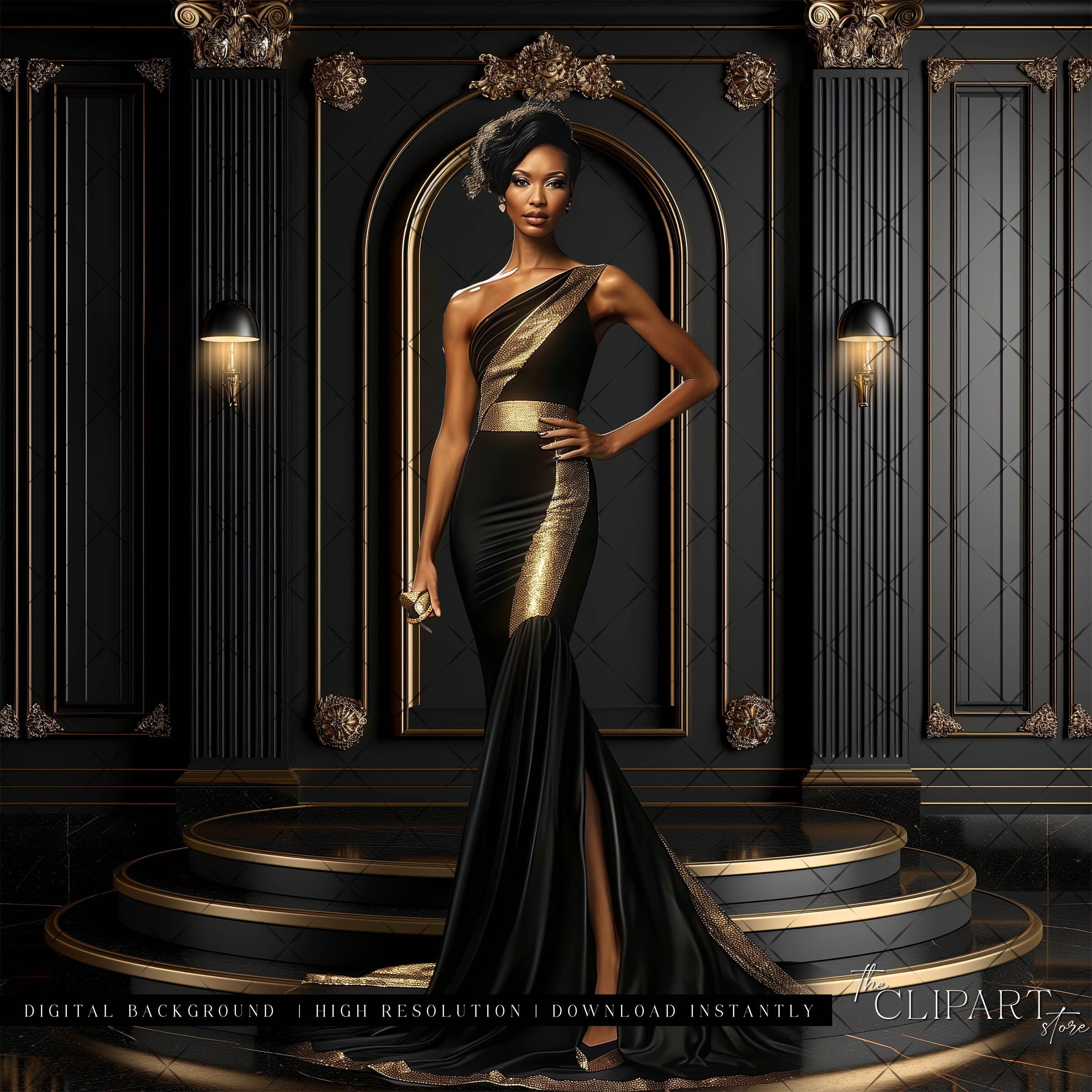 Elegant Black & Gold Digital Photography Backdrop Marble Stone ...