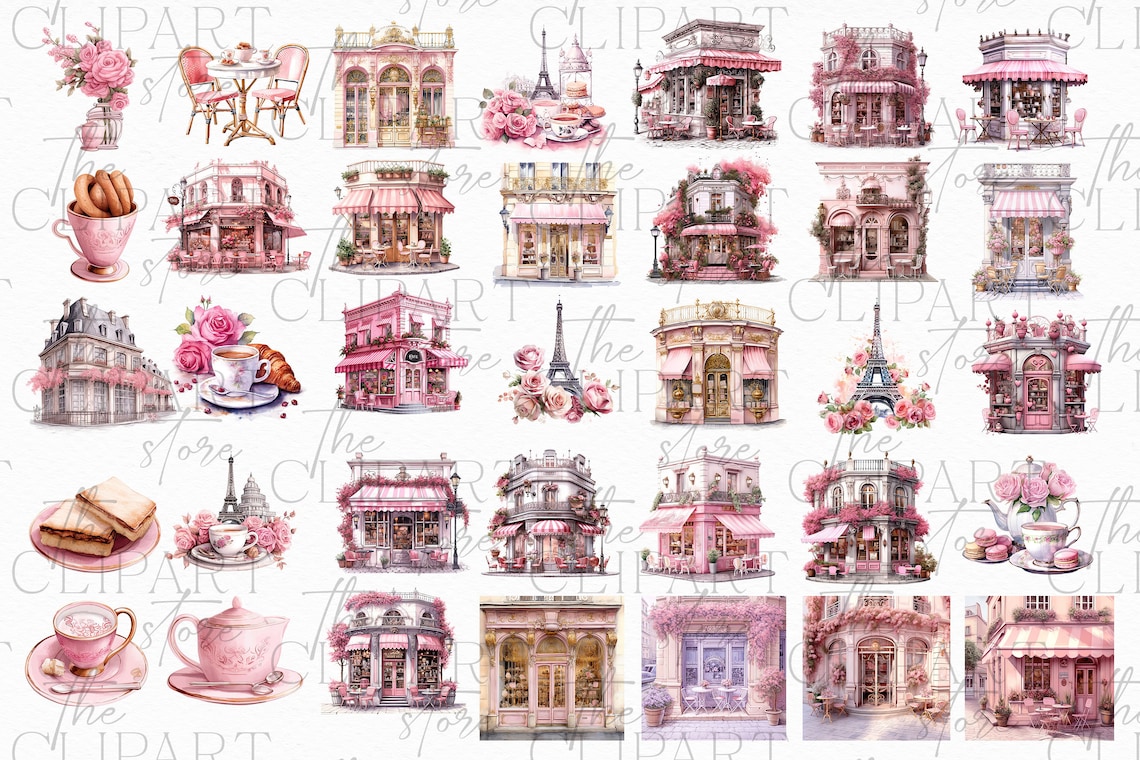 Le Cafe Paris Clipart Colletion, Paris Coffee Shop, Aris Illustration ...