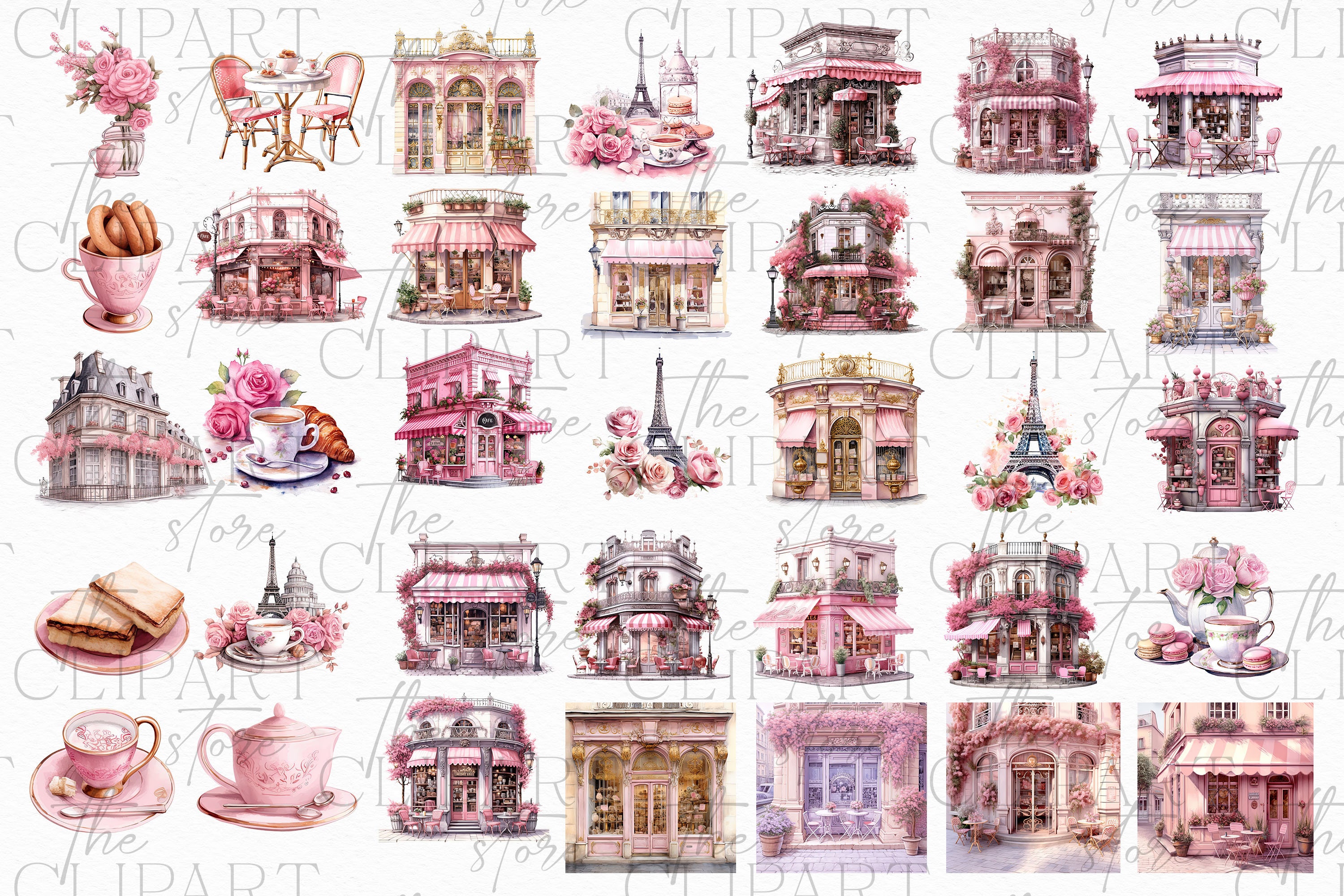 Le Cafe Paris Clipart Colletion, Paris Coffee Shop, Aris Illustration ...