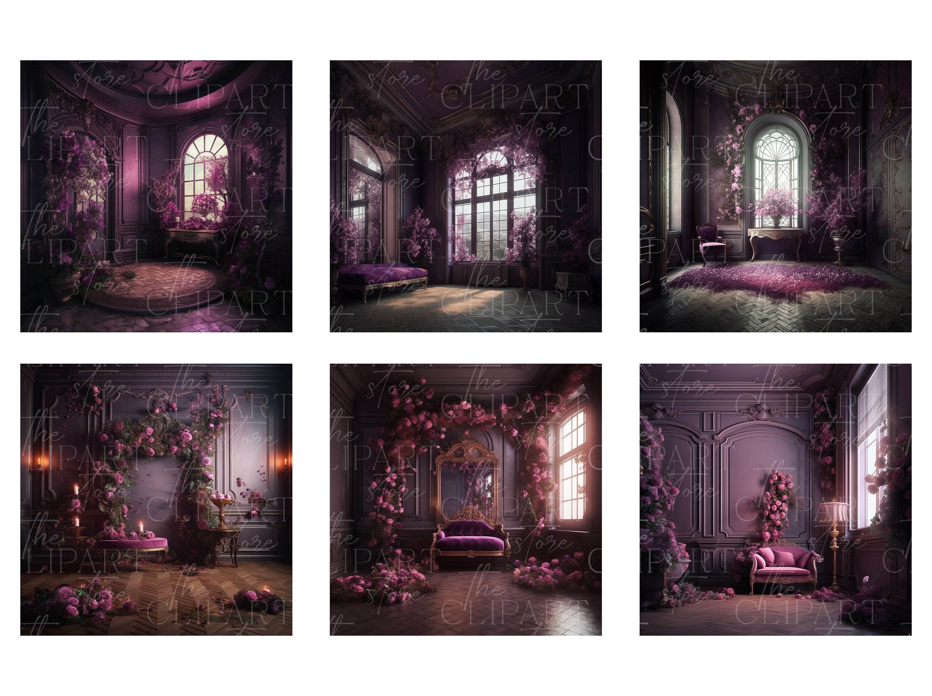 20 Digital Backdrops, Purple Fantasy, Maternity Backdrop Overlays ...