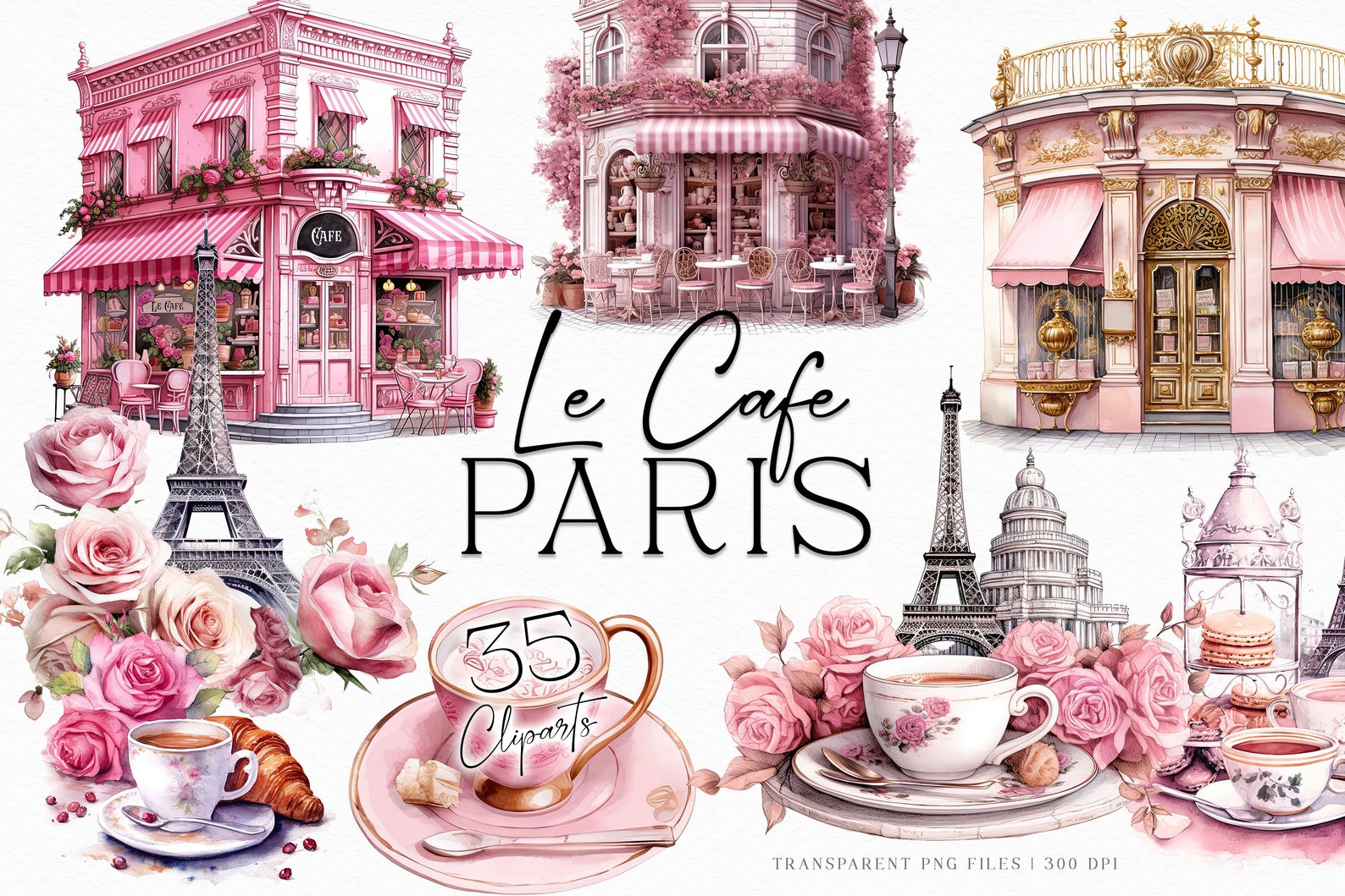 Le Cafe Paris Clipart Colletion, Paris Coffee Shop, Aris Illustration ...