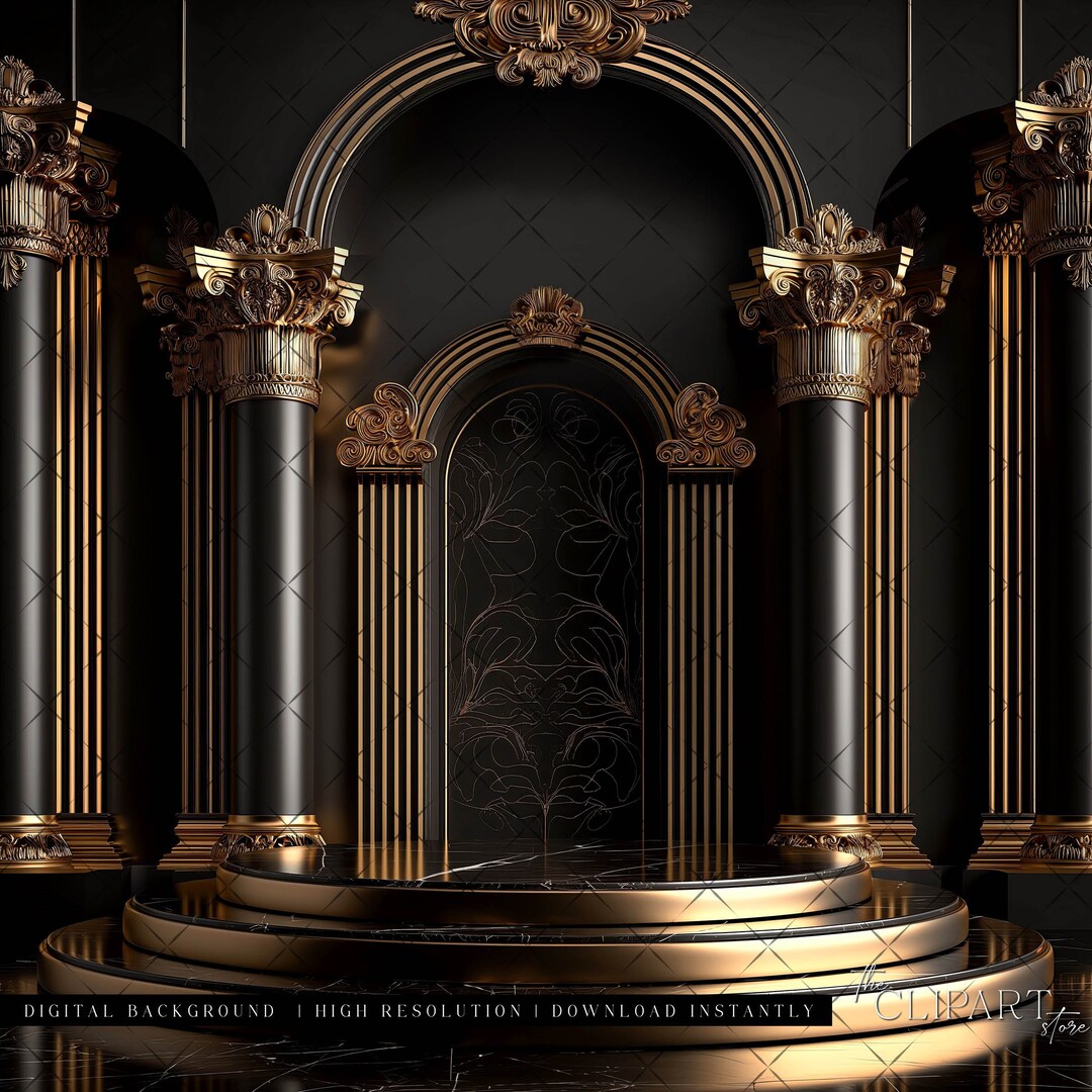 Elegant Black & Gold Digital Photography Backdrop Marble Stone ...