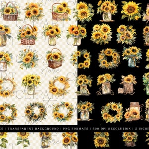 Watercolor Sunflowers Clipart Fall Sunflower Floral Bouquets PNG ...