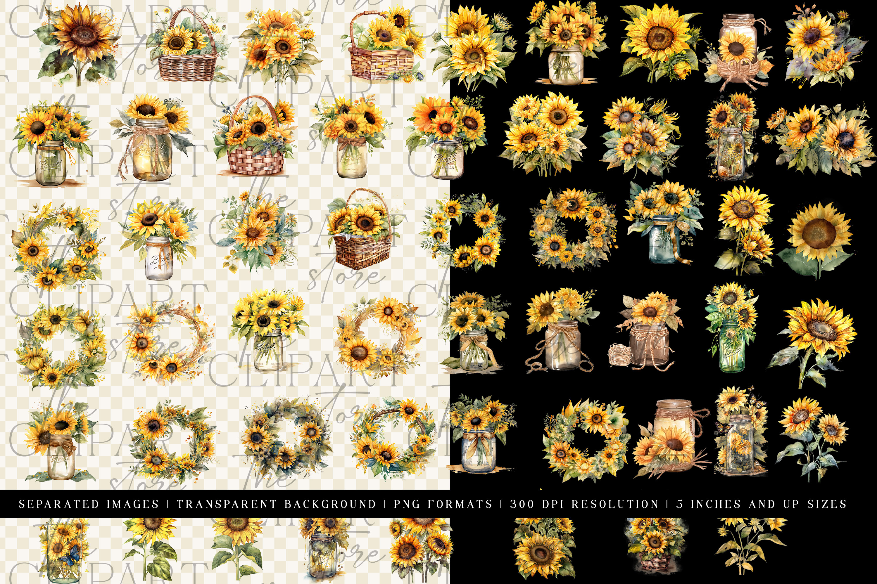 Watercolor Sunflowers Clipart Fall Sunflower Floral Bouquets PNG ...