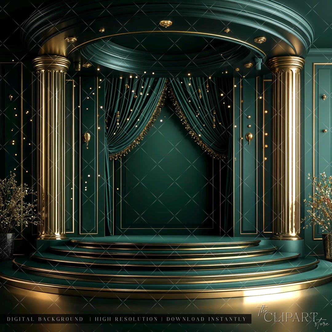 Stage Elegant Emerald Green & Gold Ornament Digital Photography ...