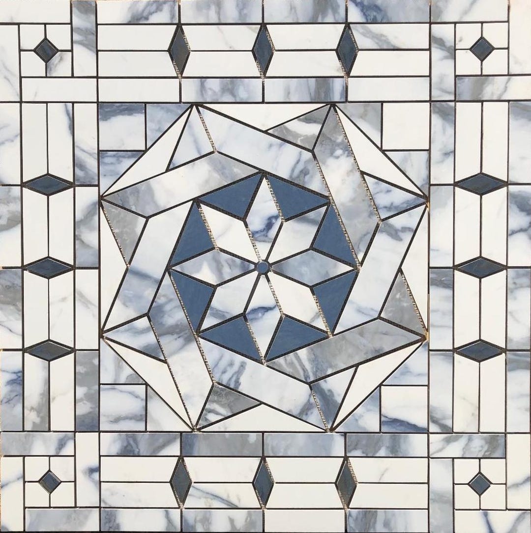 36" X 36" Tile Medallion - Happy Floors Crash Blue Tile Series - Etsy