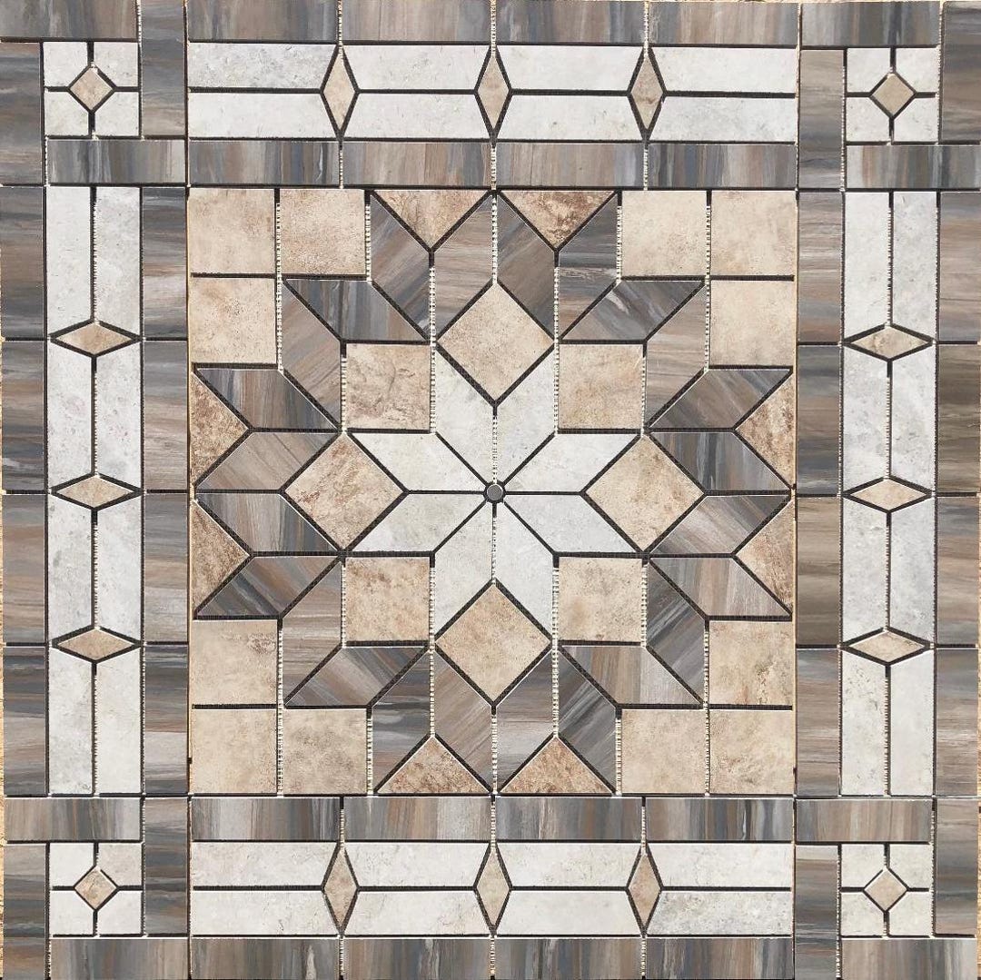 36" X 36" Tile Medallion - Happy Floors Paint Stone & Lowes Mesa Beige ...
