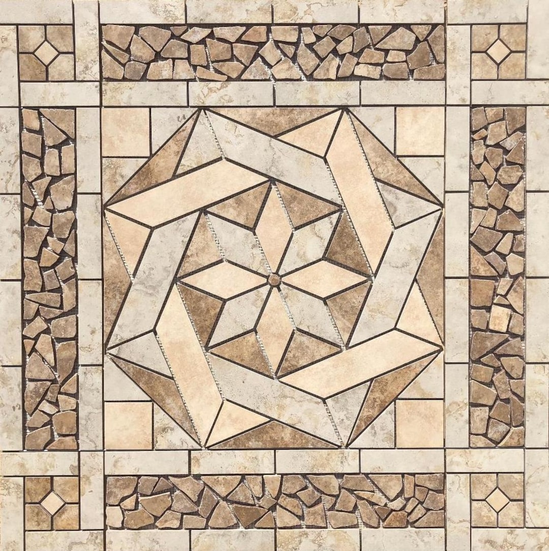 36" X 36" Tile Medallion Mosaic Inlay - Daltile Salerno & Gold Rush ...