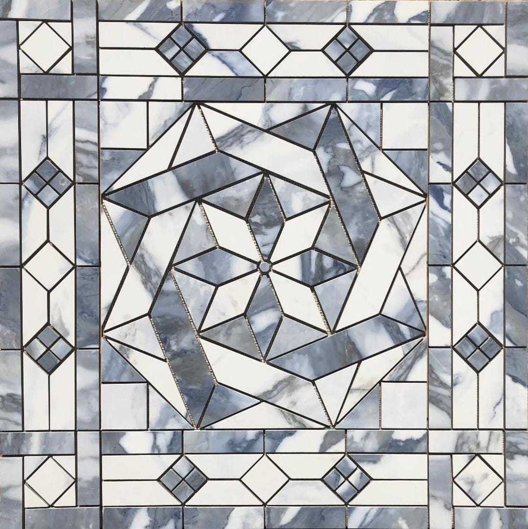 36" X 36" Tile Medallion - Happy Floors Crash Blue Tile Series - Etsy
