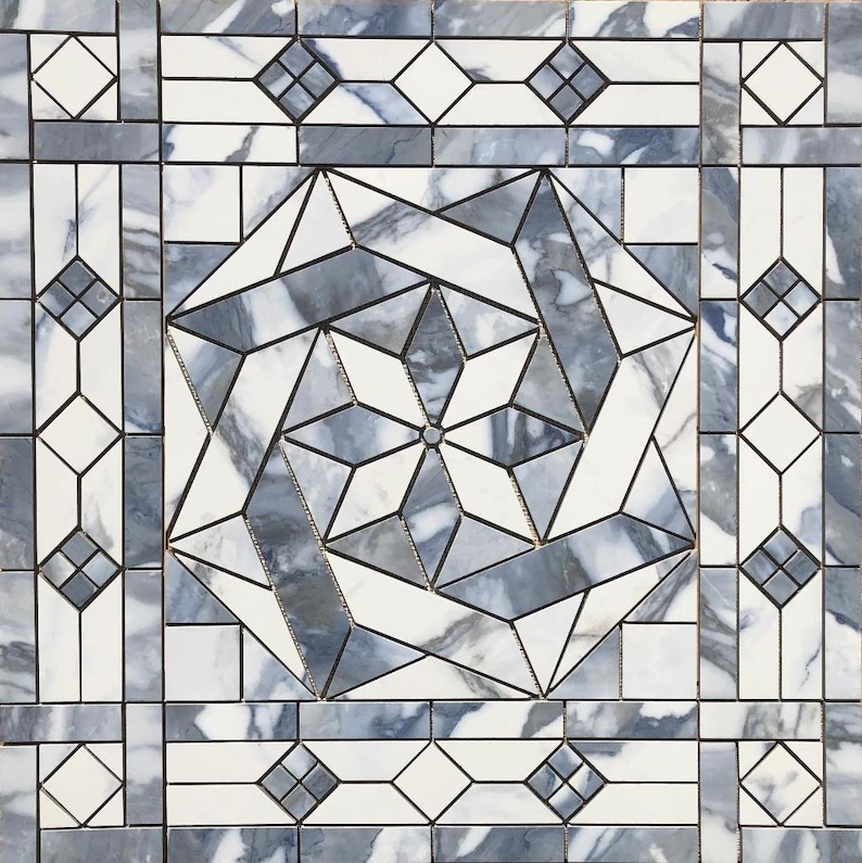 36" X 36" Tile Medallion - Happy Floors Crash Blue Tile Series - Etsy