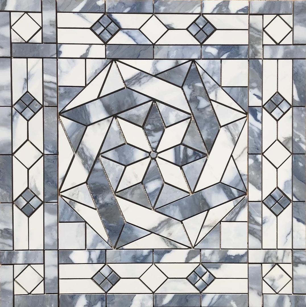 36" X 36" Tile Medallion - Happy Floors Crash Blue Tile Series - Etsy