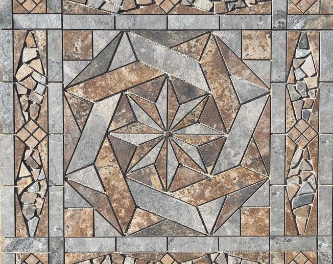 36" X 36" Tile Medallion Mosaic Mural - Home Depot Slate Look Tile ...